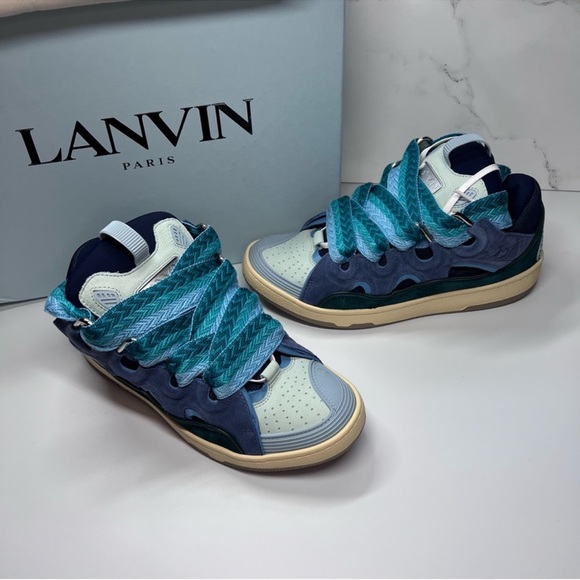 Lanvin | Shoes | Lanvin Curb Skate Shoes Blue Green Suede Leather ...